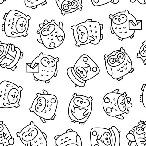 귀여운 카와이 부이 없는 패턴 컬러링 페이지 프리미엄 벡터