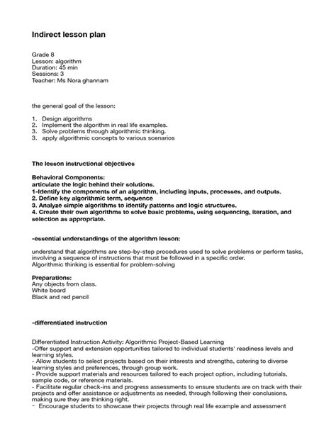 Indirect Lesson Plan Download Free Pdf Algorithms Learning