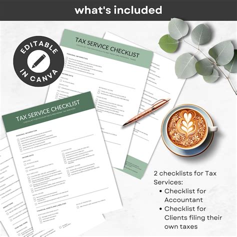Tax Service Checklist Canva Template Taxes Preparation Us Letter