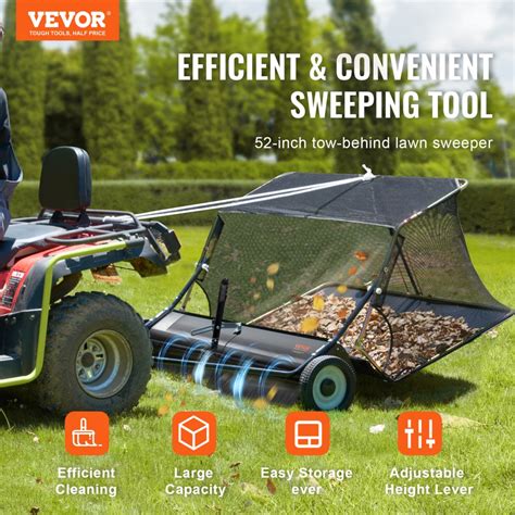 Vevor 52 Inch Lawn Sweeper Tow Behind 26 Cuft Large Pull Behind