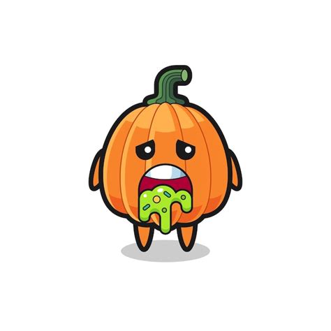 Premium Vector The Cute Pumpkin Character With Puke