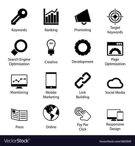 Seo Icons Royalty Free Vector Image Vectorstock