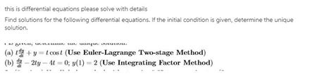 Solved This Is Differential Equations Please Solve With