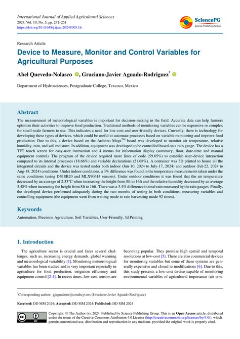 Pdf Device To Measure Monitor And Control Variables For Agricultural