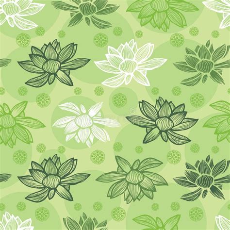 vector green rows of lotus flower and seed pods repeat pattern 04