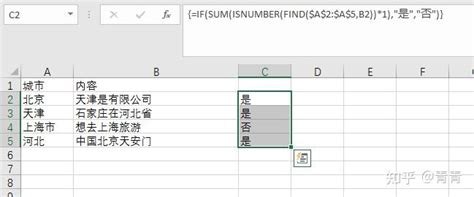 Excel按行判断c列是否包含b单元格内容，结果返回c列（返回10或是否或都行，求助大神如何实现？ 知乎