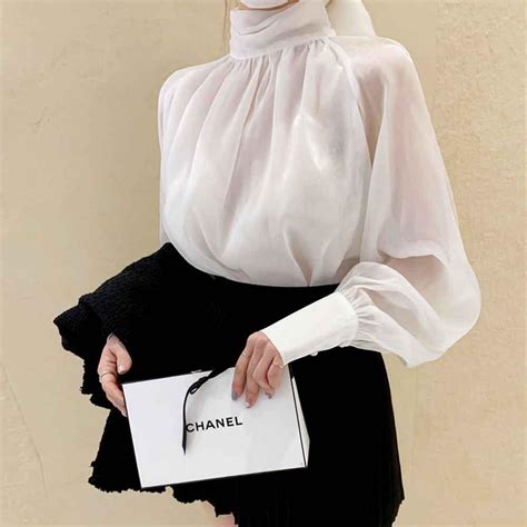 오간자 왕리본 블라우스 샤틴 시스루 퍼프소매 셔링 연말룩 화이트 베이지 블랙