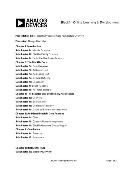 Pdf Plugin Blackfin Core Architecture Overview Transcript Dokumentips