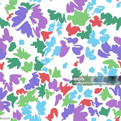 밝은 꽃 원활한 패턴 추상화 된 꽃 잎과 꽃잎 브러시 스트로크로 간단한 기하학적 모양 평면 도면 스케치 모든 인쇄에 꽃 0명에 대한 스톡 벡터 아트 및 기타 이미지 Istock