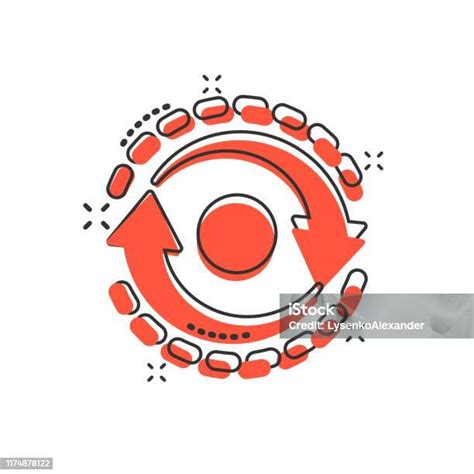 만화 스타일의 화살표 아이콘 타원형입니다 흰색 격리 된 배경에 일관성 반복 벡터 만화 그림 재로드 회전 비즈니스 개념 스플래시 효과 개념에 대한 스톡 벡터 아트 및 기타