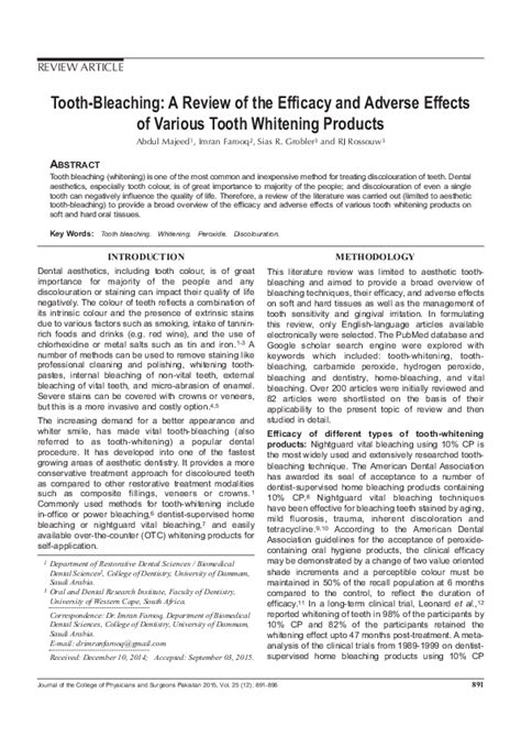 Pdf Tooth Bleaching A Review Of The Efficacy And Adverse Effects Of Various Tooth Whitening