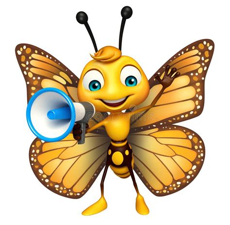милый персонаж из мультфильма бабочки с громким диктором Иллюстрация штока иллюстрации