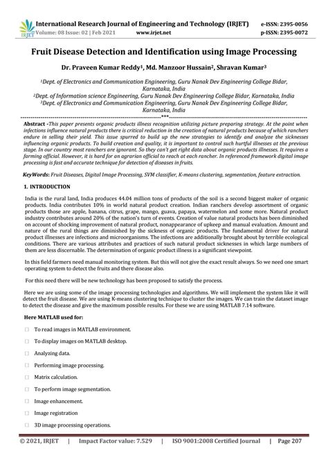 Irjet Fruit Disease Detection And Identification Using Image Processing By Irjet Journal Issuu