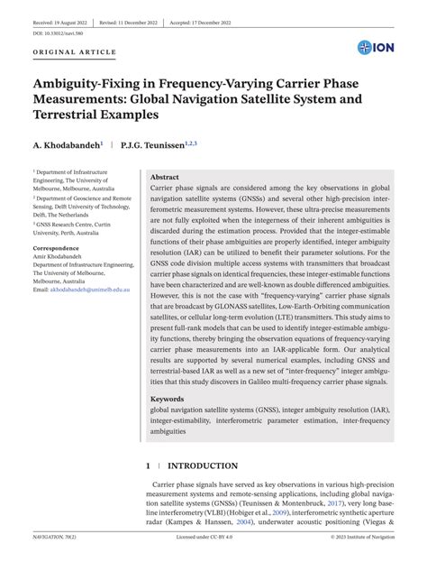 Pdf Ambiguity Fixing In Frequency Varying Carrier Phase Measurements Global Navigation