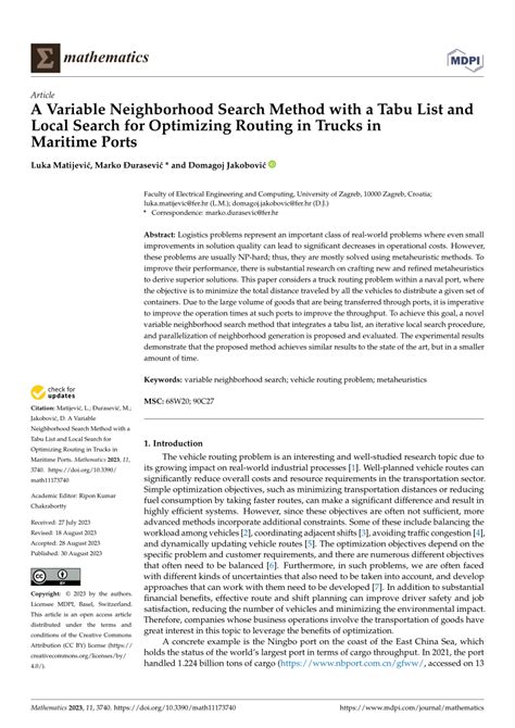 Pdf A Variable Neighborhood Search Method With A Tabu List And Local Search For Optimizing