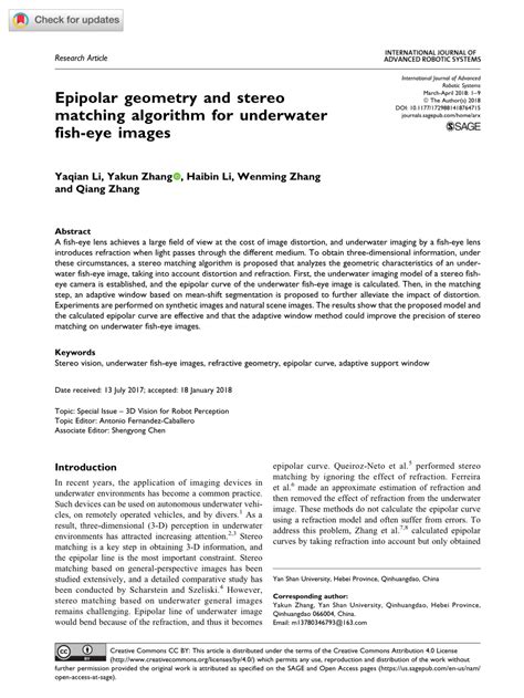 Pdf Epipolar Geometry And Stereo Matching Algorithm For Underwater