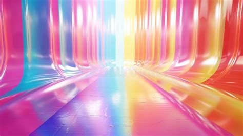 Colourful Rainbow Spectrum Rendering Empty Room With Bright Rays And