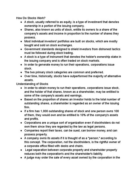 Stock Basics Lecture Notes From Class How Do Stocks Work A Stock Usually Referred To As