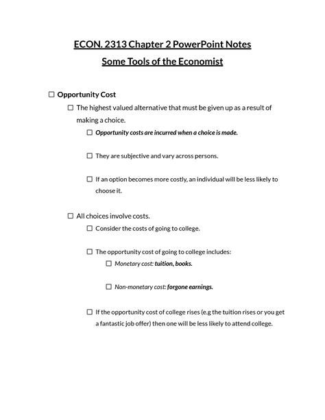 Econ 2313 Chapter 2 Power Point Notes Econ 2313 Chapter 2 Powerpoint Notes Some Tools Of The