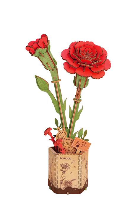 Robotime Red Carnation Rode Anjer Houten Diy Bloem Robotime Nederland