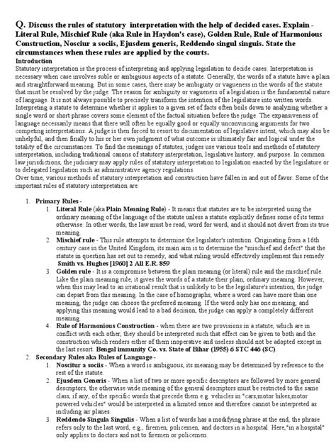 Interpretation 1 Pdf Plain Meaning Rule Statutory Interpretation