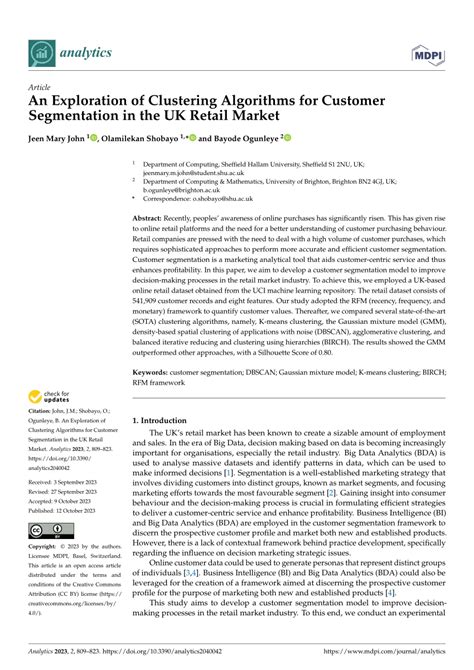 Pdf An Exploration Of Clustering Algorithms For Customer Segmentation