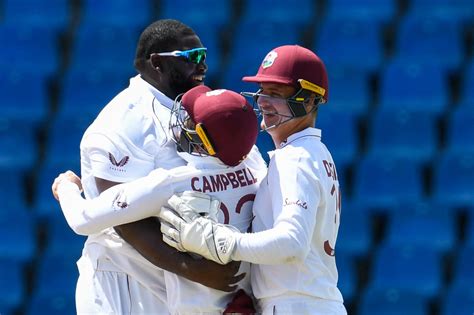 Rahkeem Cornwall Celebrates Claiming The Opening Wicket Of Dimuth Karunaratne