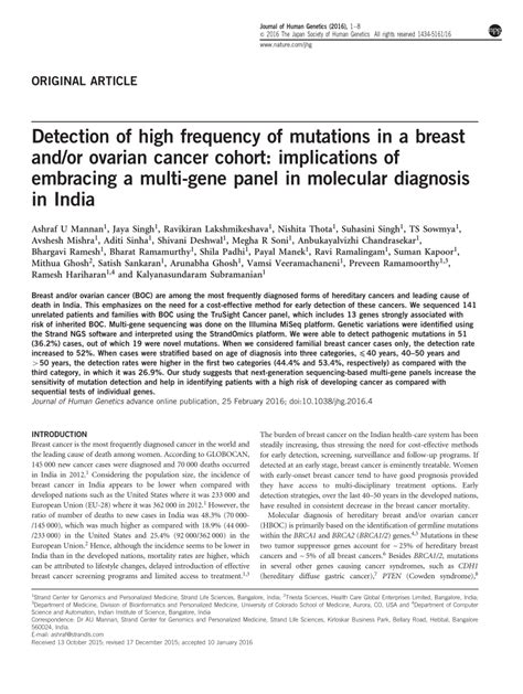 Pdf Detection Of High Frequency Of Mutations In A Breast Andor