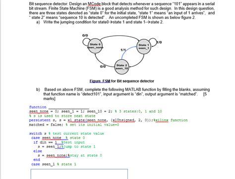 Solved Bit Sequence Detector Design An Mcode Block That