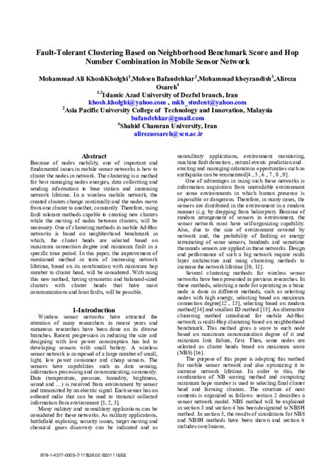 pdf fault tolerant clustering based on neighborhood benchmark score
