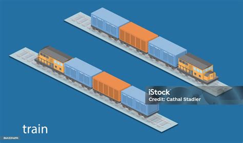 아이소메트릭 3d 벡터 일러스트 레이 션 화물 열차는 철도에 등측투영법에 대한 스톡 벡터 아트 및 기타 이미지 등측투영법