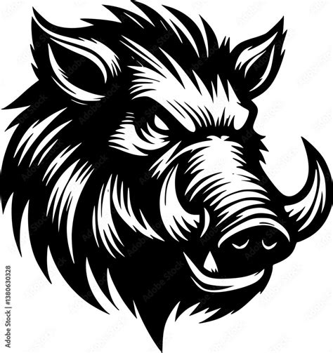 Black Tribal Art Drawing Of A Wild Warthog Head Symbol A Vector