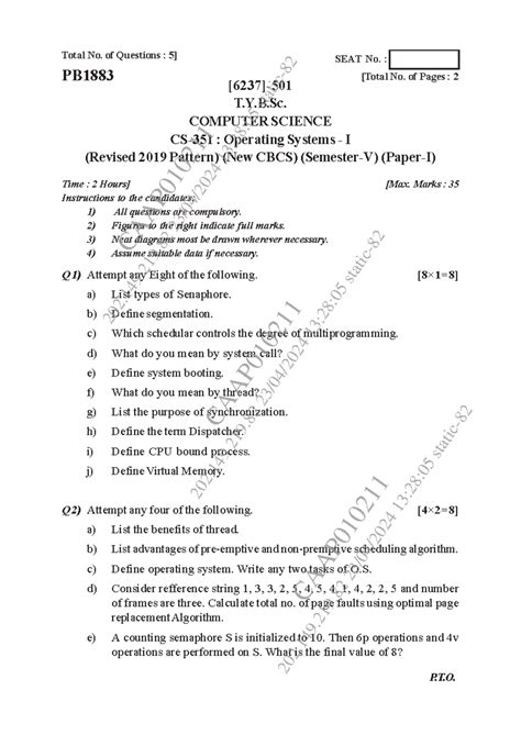 Tybsc Cs Cs 351 Operating Systems I Total No Of Questions 5 6237 Tyb Computer