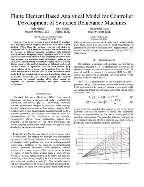Pdf Finite Element Based Analytical Model For Controller Development Of Switched Reluctance