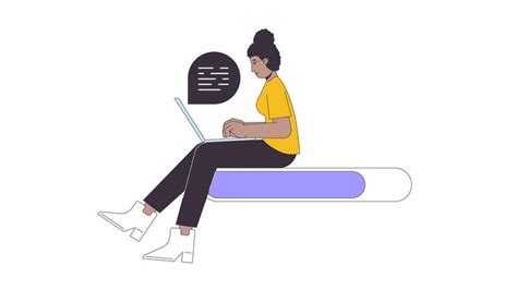 Programmer Typing Laptop Line 2d Loading Bar Animation Black Woman Programming Animated Cartoon