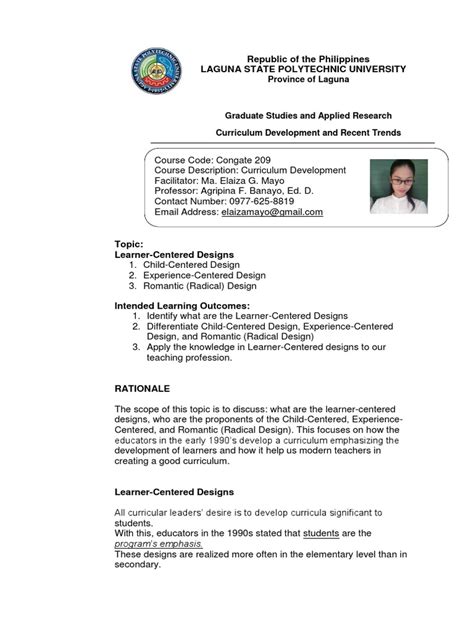 Learner Centered Curriculum Design Pdf Curriculum John Dewey