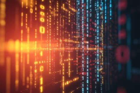 Abstract Orange And Blue Glowing Binary Code Streams Forming A Digital