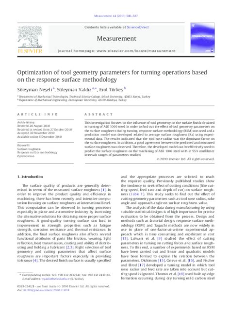Pdf Optimization Of Tool Geometry Parameters For Turning Operations