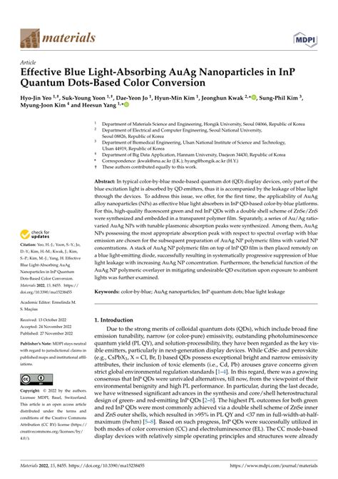 Pdf Effective Blue Light Absorbing Auag Nanoparticles In Inp Quantum Dots Based Color Conversion