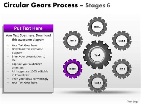 Circular Gears Flowchart Process Diagrams Stages 8 PowerPoint Presentation Pictures PPT