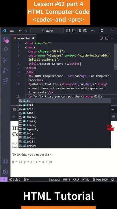 html tutorial lesson 62 html computercode code and pre part 4