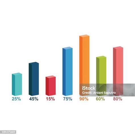 바 차트 인포그래픽 요소 3d 벡터 플랫 디자인 기호 아이콘 전체 색상 3차원 형태에 대한 스톡 벡터 아트 및 기타 이미지