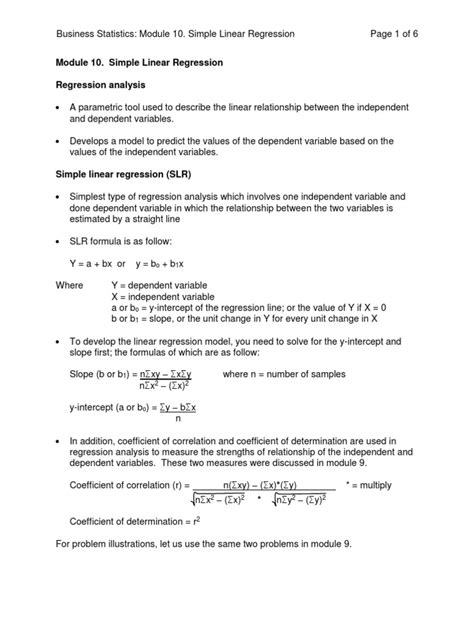 Module 10 Simple Linear Regression Regression Analysis Pdf