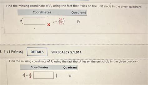 Solved Find The Missing Coordinate Of P Using The Fact That