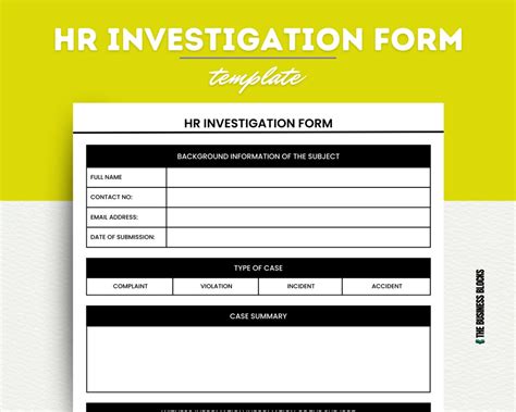 Hr Investigation Form Conduct Template Complaint Form Etsy