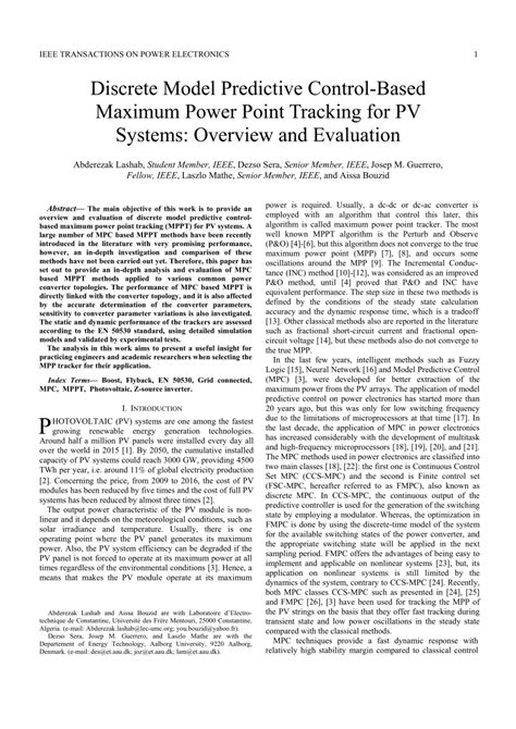 Pdf Discrete Model Predictive Control Based Maximum Power Point Tracking For Pv Systems