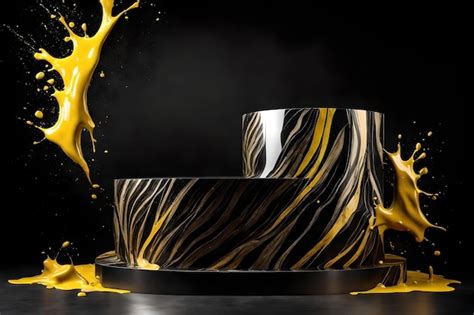 Premium Ai Image Round Tinted Glass Rock Podium Background Black Wall