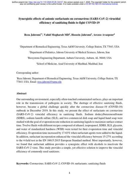 Synergistic Effects Of Anionic Surfactants On Coro Pdf Surfactant Chemical Substances