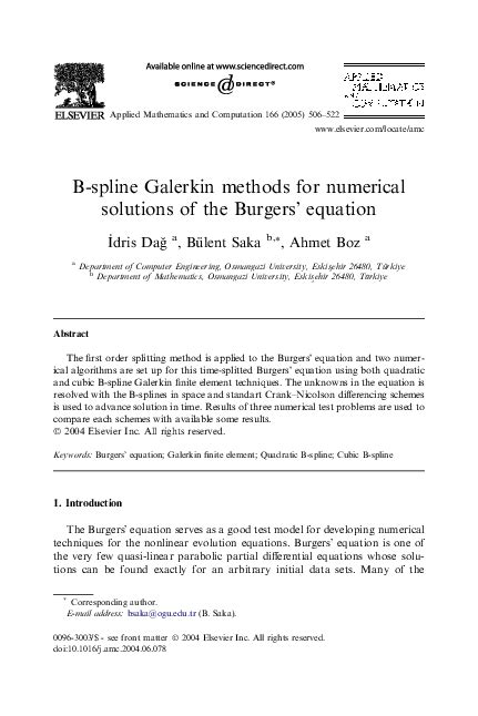 Pdf B Spline Galerkin Methods For Numerical Solutions Of The Burgers Equation
