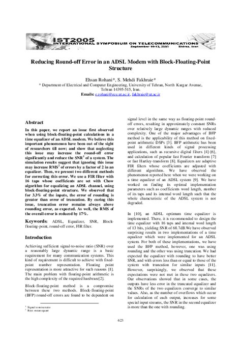 Pdf Reducing Round Off Error In An Adsl Modem With Block Floating Point Structure